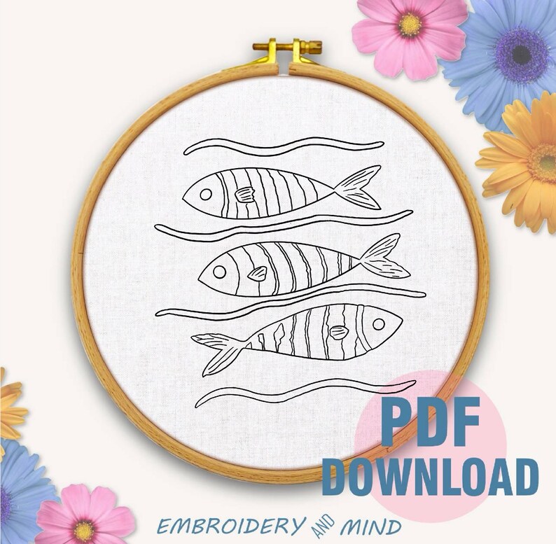 Ocean Embroidery Pattern Digital Download PDF File, Hand Embroidery DIY ...