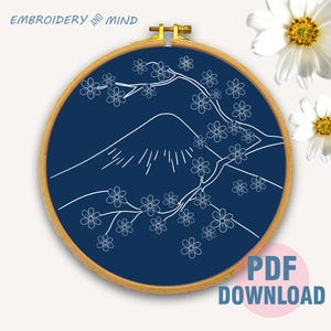 Printable Japanese Mount Fuji Embroidery Pattern – DIY Stitching PDF ...
