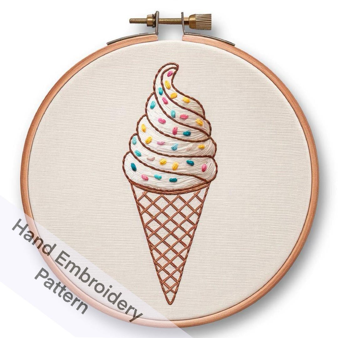 Printable Sweet Ice Cream Cone Hand Embroidery Pattern Template PDF ...