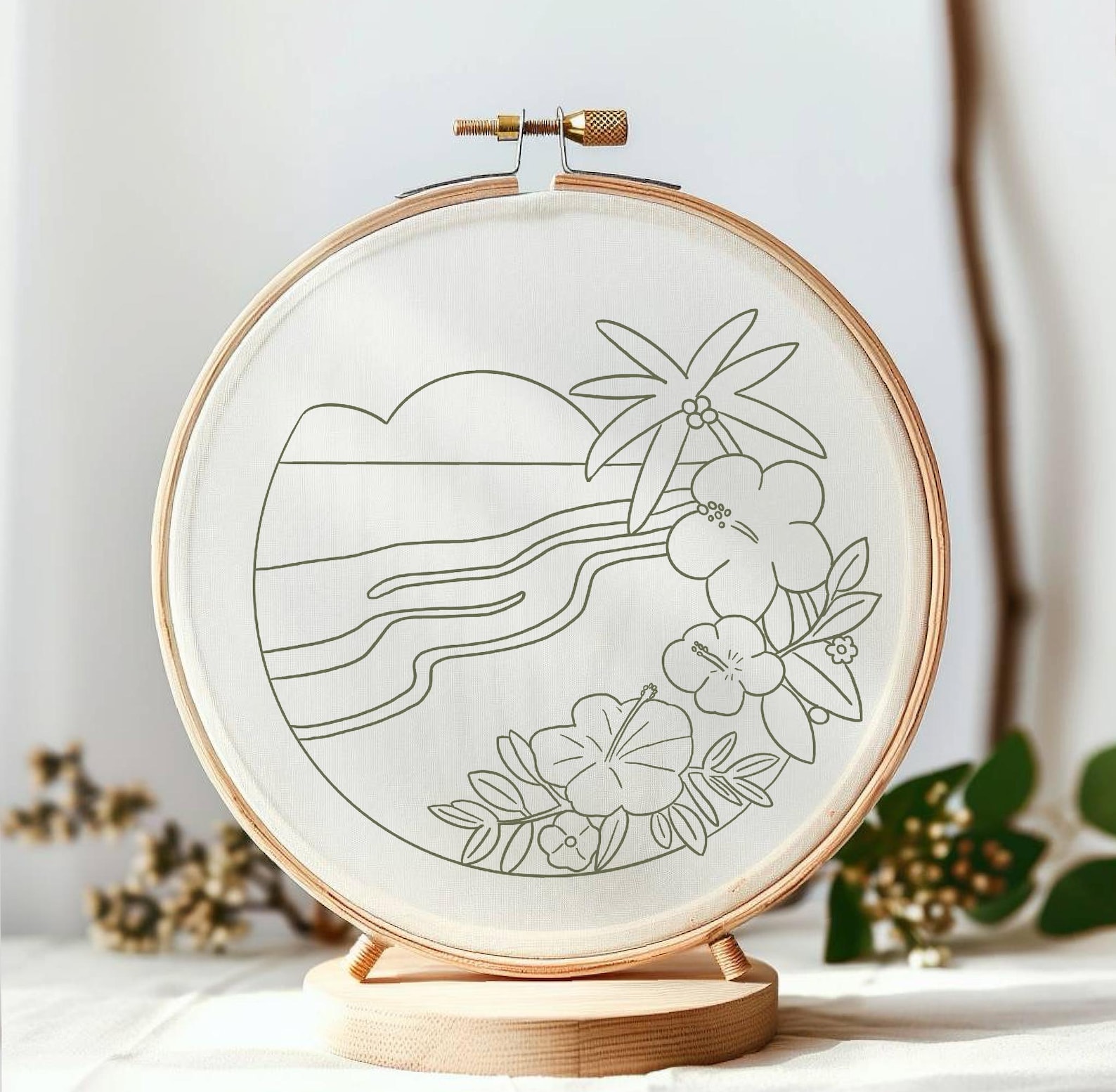 Printable Tropical Landscape Sea Ocean Hand Embroidery Pattern Summer ...