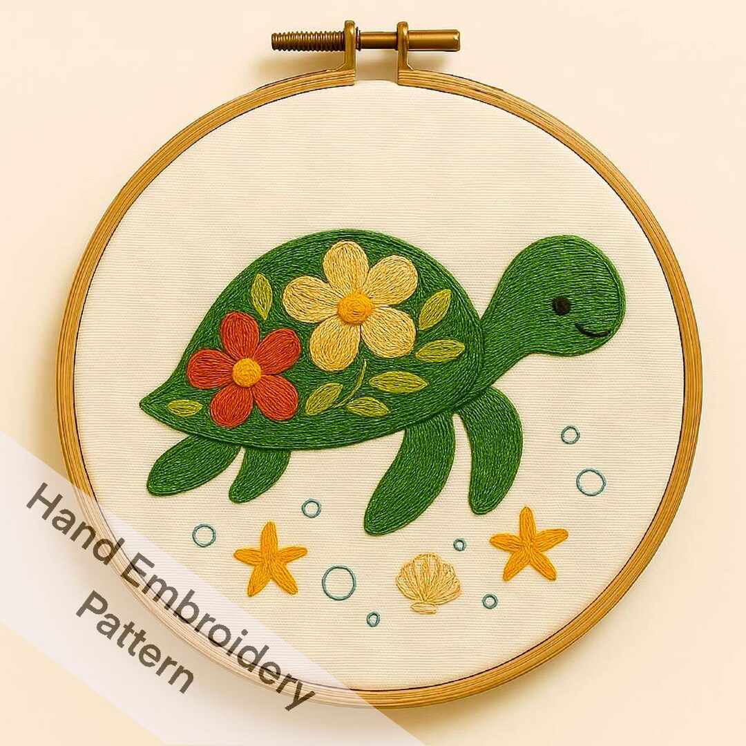 Printable Hand Embroidery Sea Turtle PDF File Digital Download Easy to ...