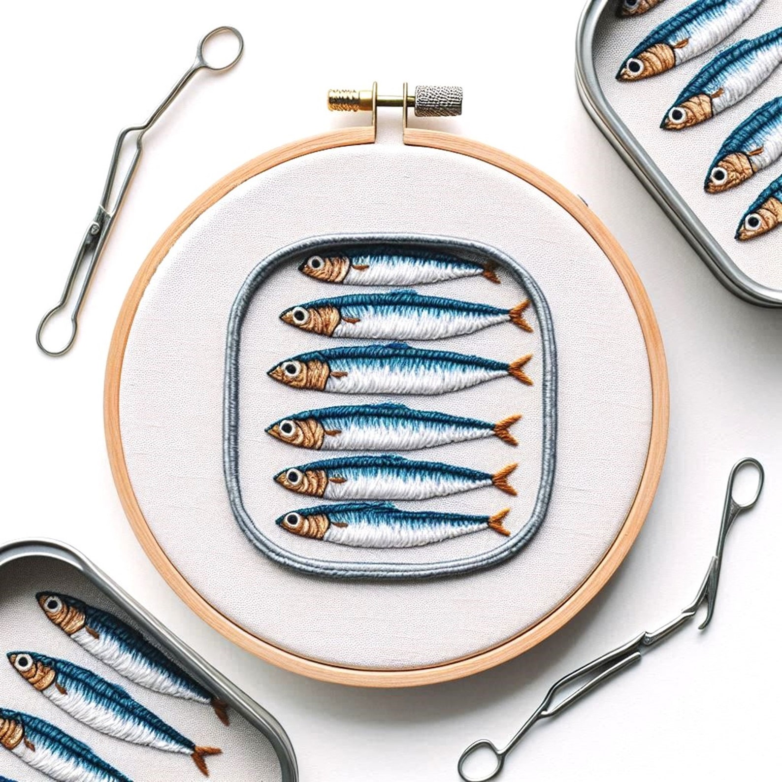 Printable Sardines in Can Hand Embroidery Pattern, Sardine Tin Art ...