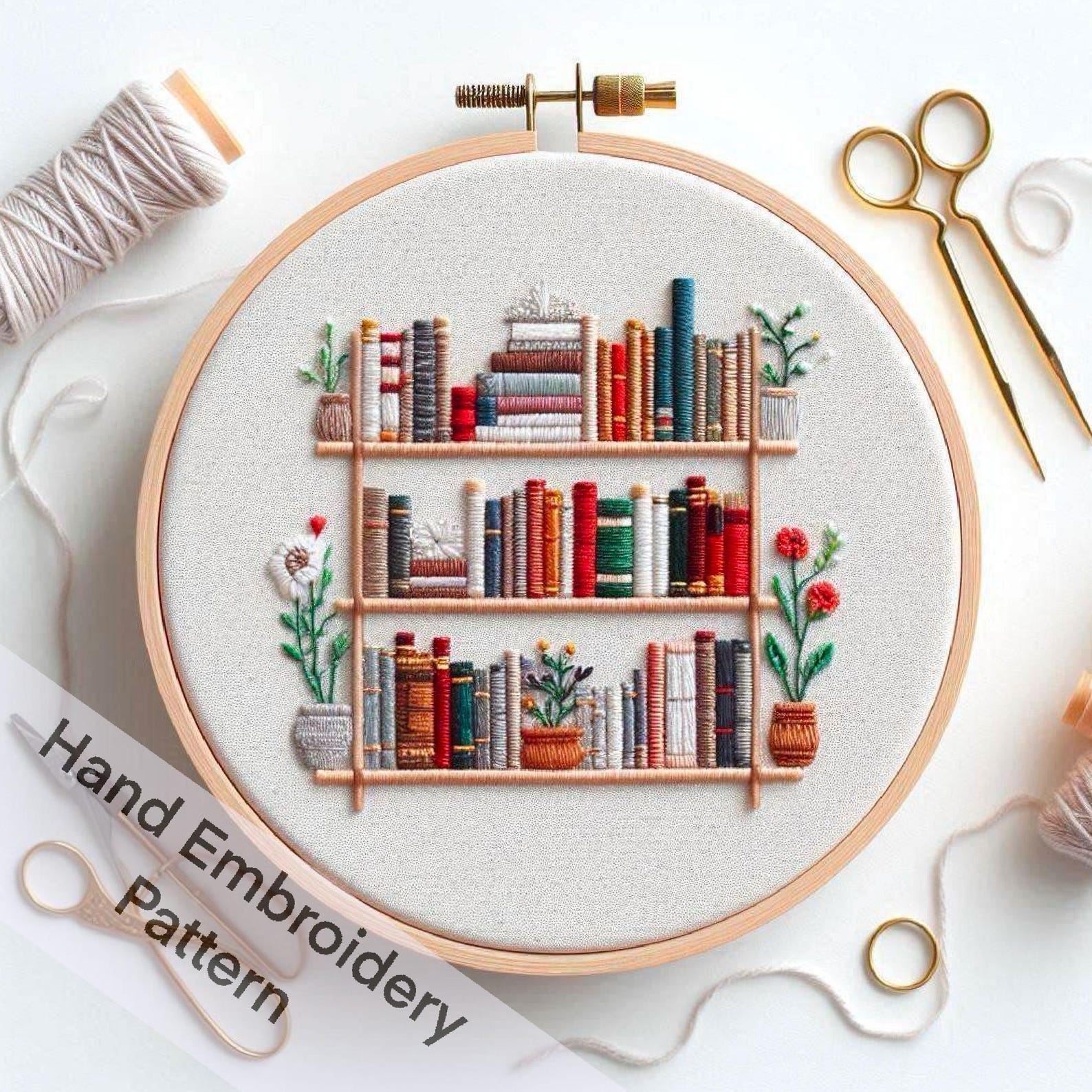Bookshelf With Flowers Embroidery Design Digital Download Pattern ...