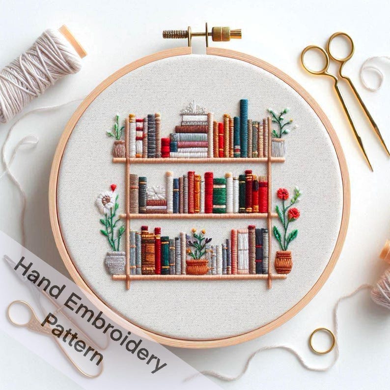 Bookshelf With Flowers Embroidery Design Digital Download Pattern ...