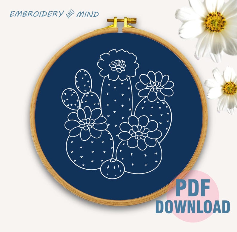 Hand Embroidery Pattern PDF File Digital Download Colorful Cactus ...