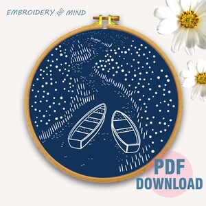 Printable Two Boats on Beautiful River Hand Embroidery Patterns Digital ...