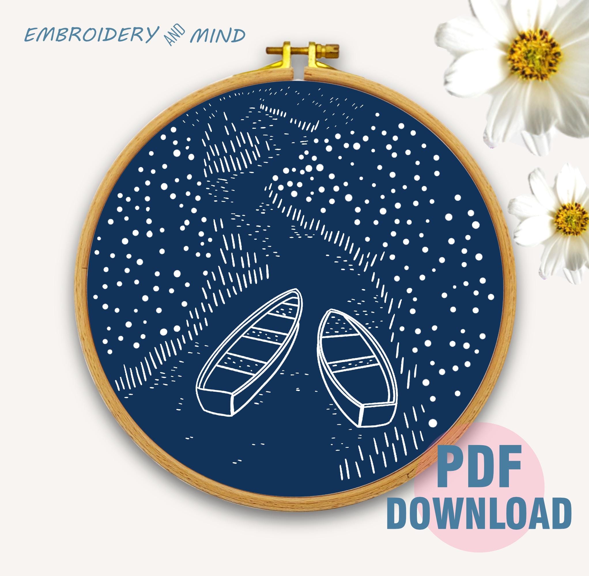 Printable Two Boats on Beautiful River Hand Embroidery Patterns Digital ...