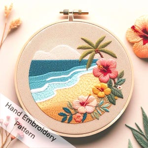 Printable Tropical Landscape Sea Ocean Hand Embroidery Pattern Summer ...
