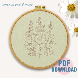 Flower Embroidery Hollyhock Hand Embroidery Pattern Digital Download ...