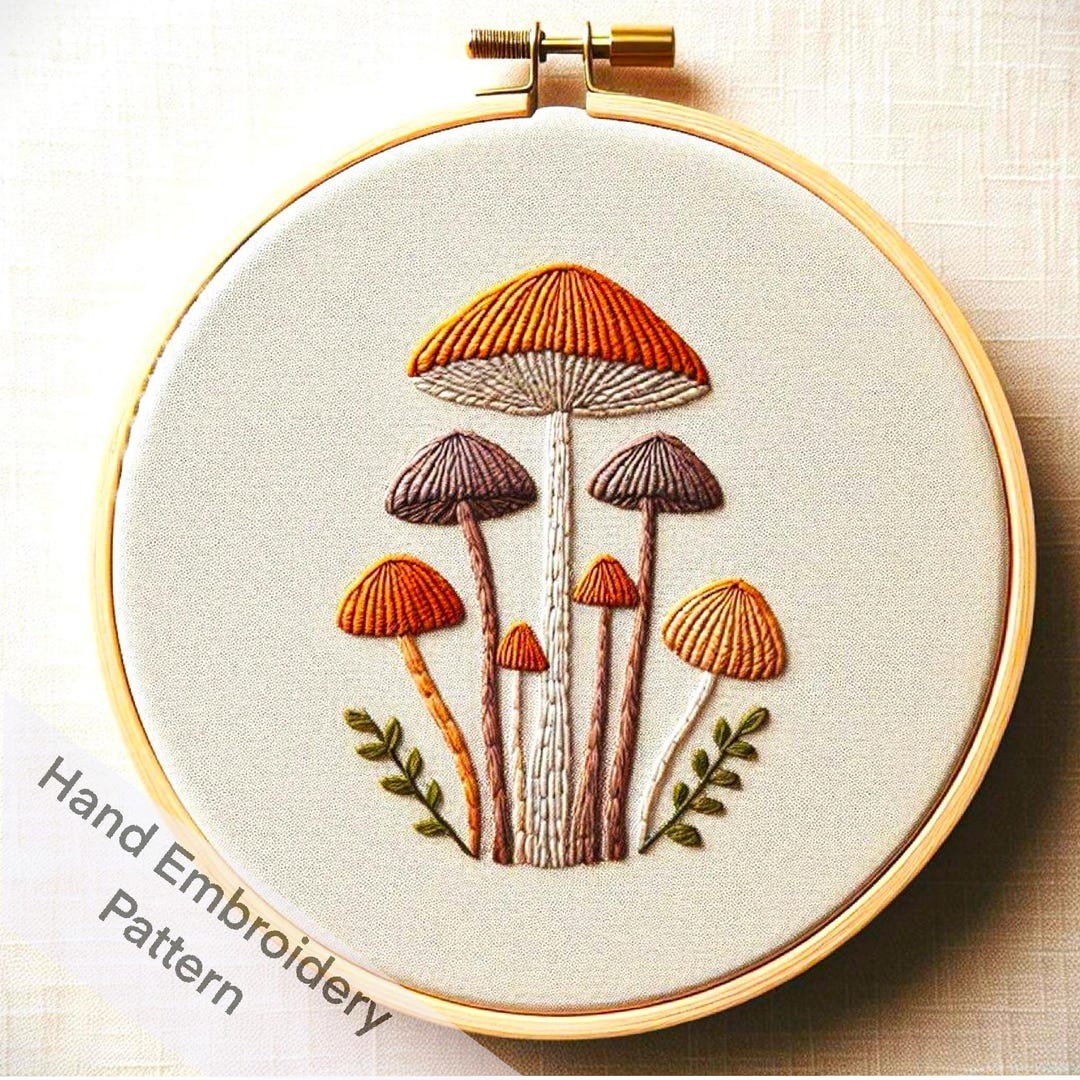 Mushroom Embroidery Pattern Digital Download, Hand Embroidery Files Art ...