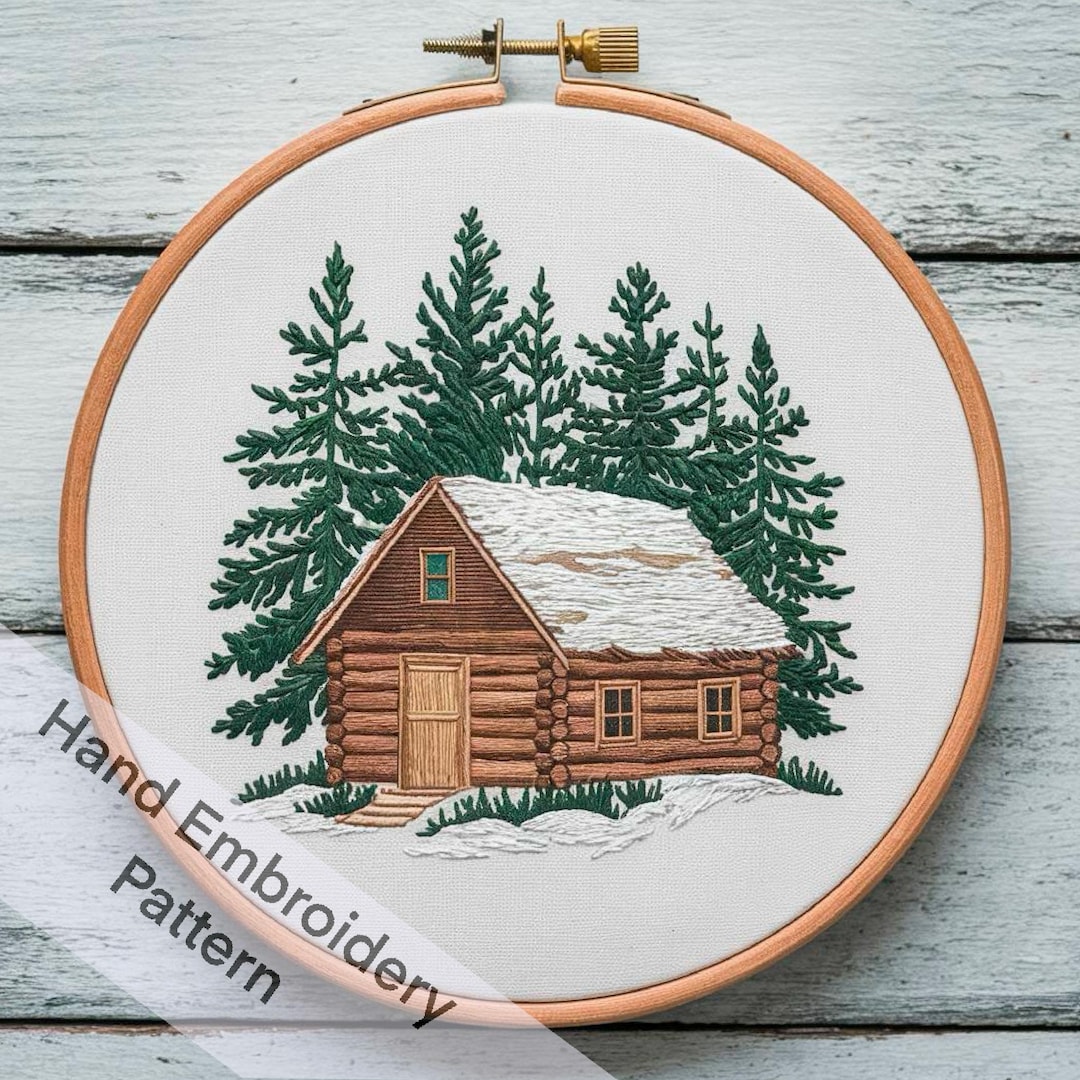 Printable Cozy Cabin Hand Embroidery Pattern Digital Download Easily ...
