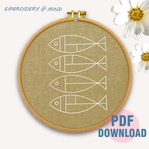 Printable Fish Hand Embroidery Pattern Digital Download With 6 ...