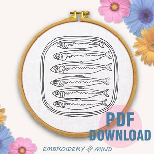 Printable Sardines in Can Hand Embroidery Pattern, Sardine Tin Art ...