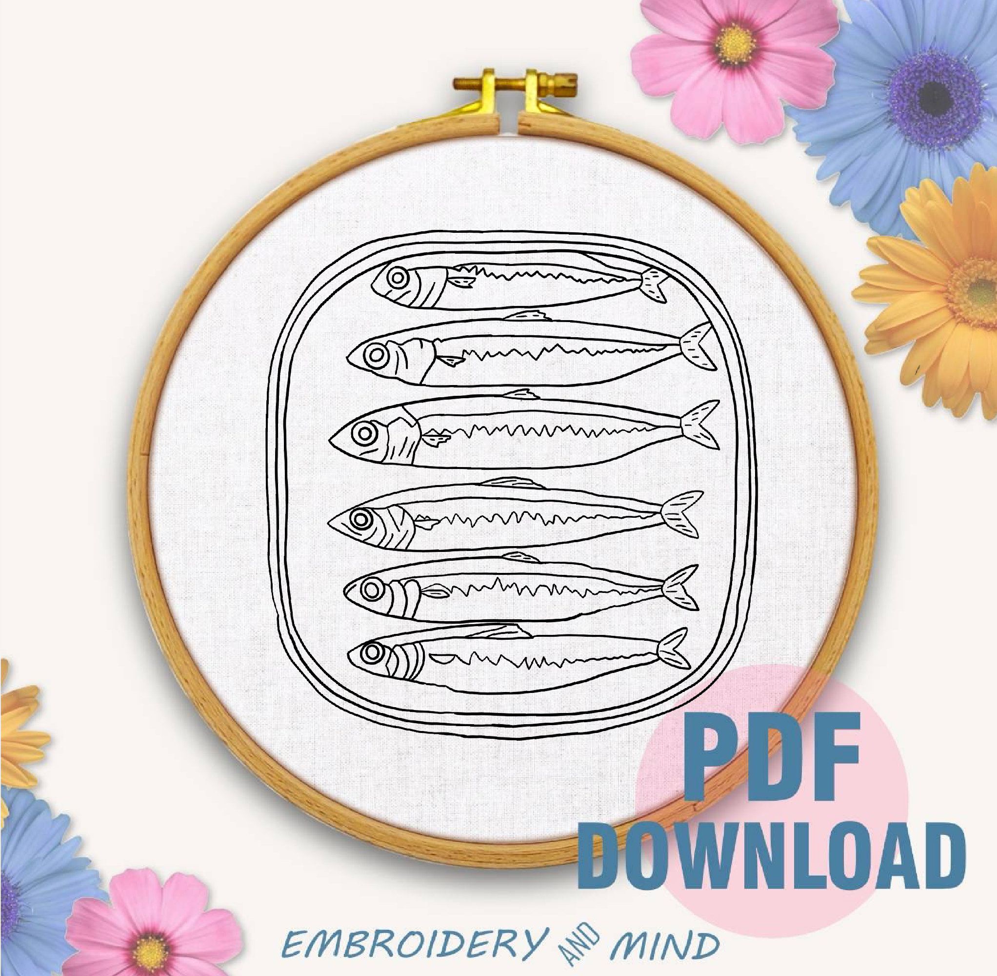 Printable Sardines in Can Hand Embroidery Pattern, Sardine Tin Art ...