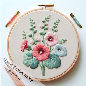 Hollyhock Flower Embroidery Design, Hand Embroidery Digital Download ...