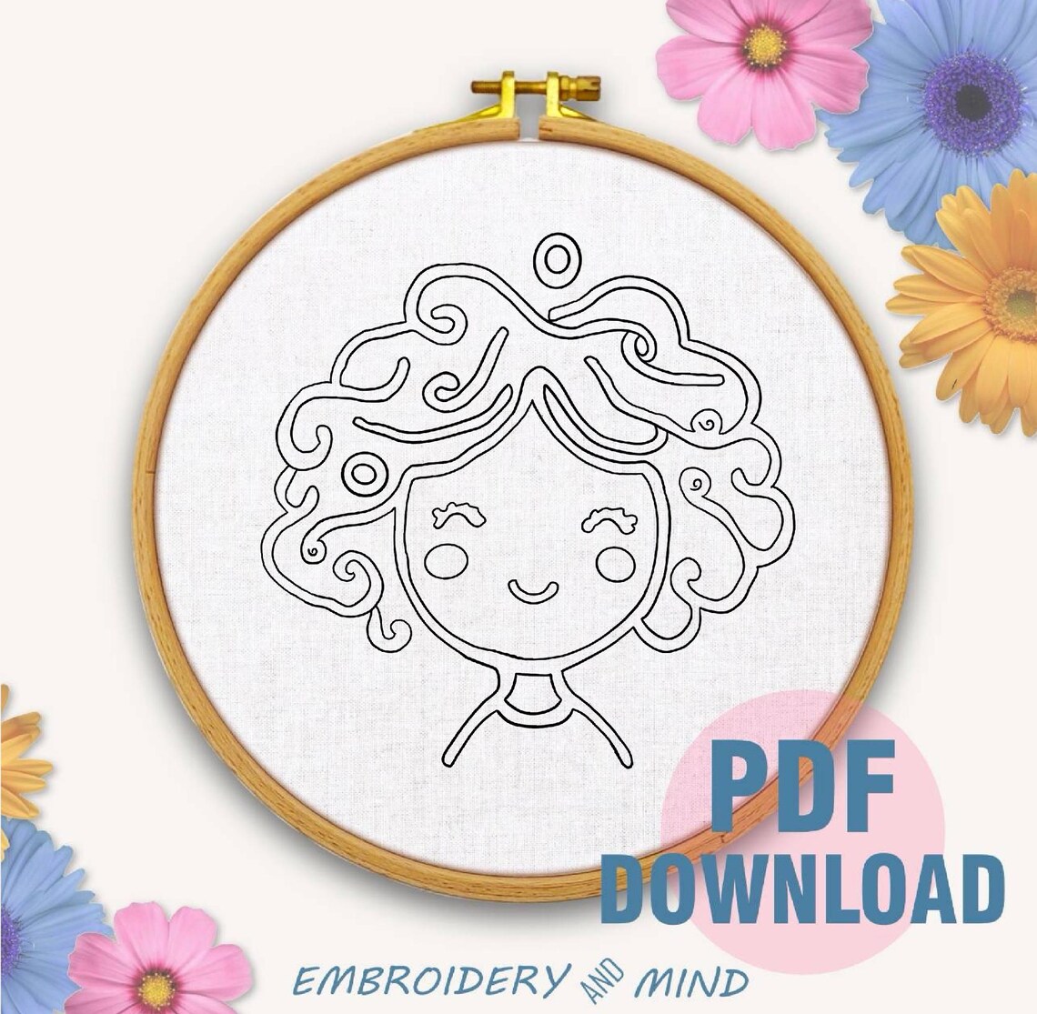 Printable Happy Girl Hand Embroidery Pattern Design PDF Files Instant ...