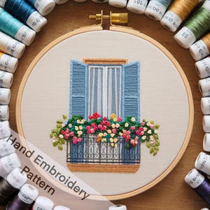 Printable Romantic Balcony Floral Hand Embroidery PDF Files Digital ...