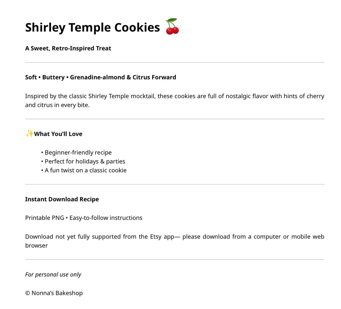 Shirley Temple Cookie Recipe | PNG FILE | Instant Digital Download ...
