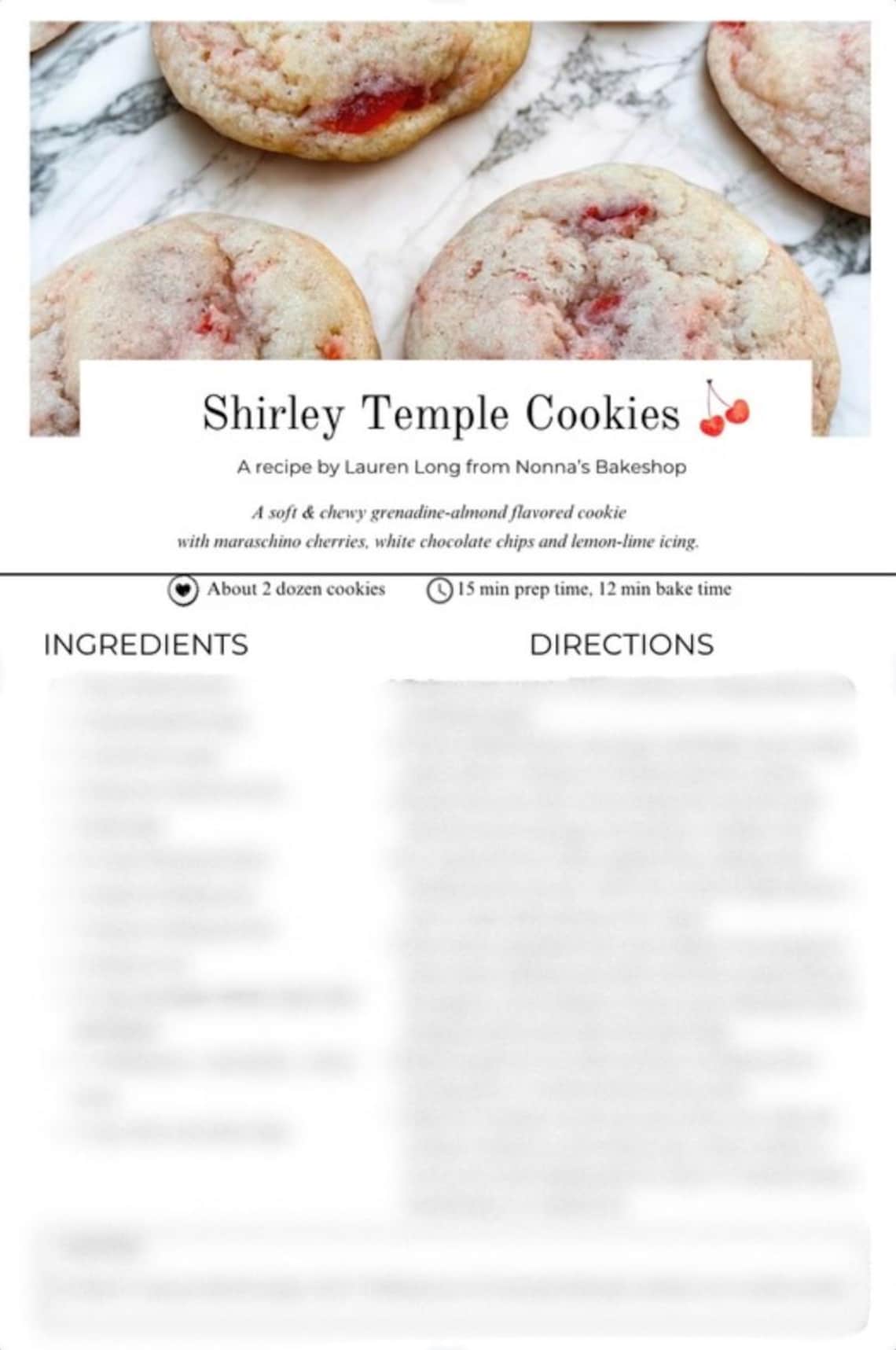 Shirley Temple Cookie Recipe | PNG FILE | Instant Digital Download ...