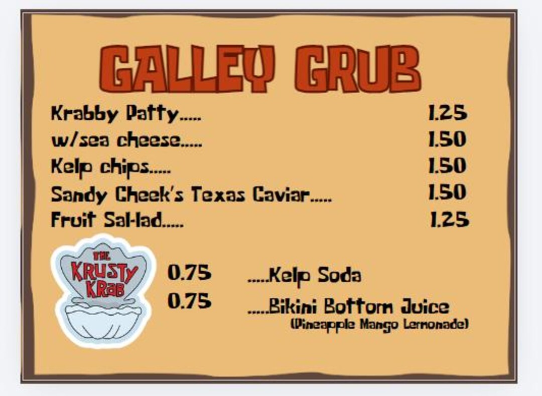 Editable Party Sign | Sponge Cartoon Under the Sea | Galley Grub Food ...