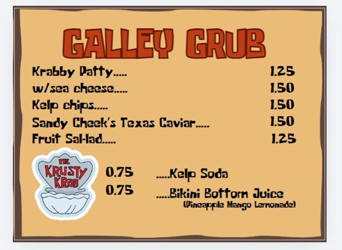 Editable Party Sign | Sponge Cartoon Under the Sea | Galley Grub Food ...