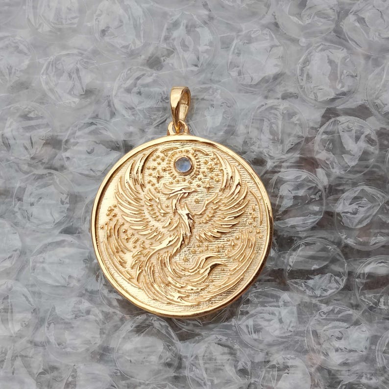Vermeil Sterling Silver Phoenix Necklace: Gold Coin Bird Pendant - Etsy