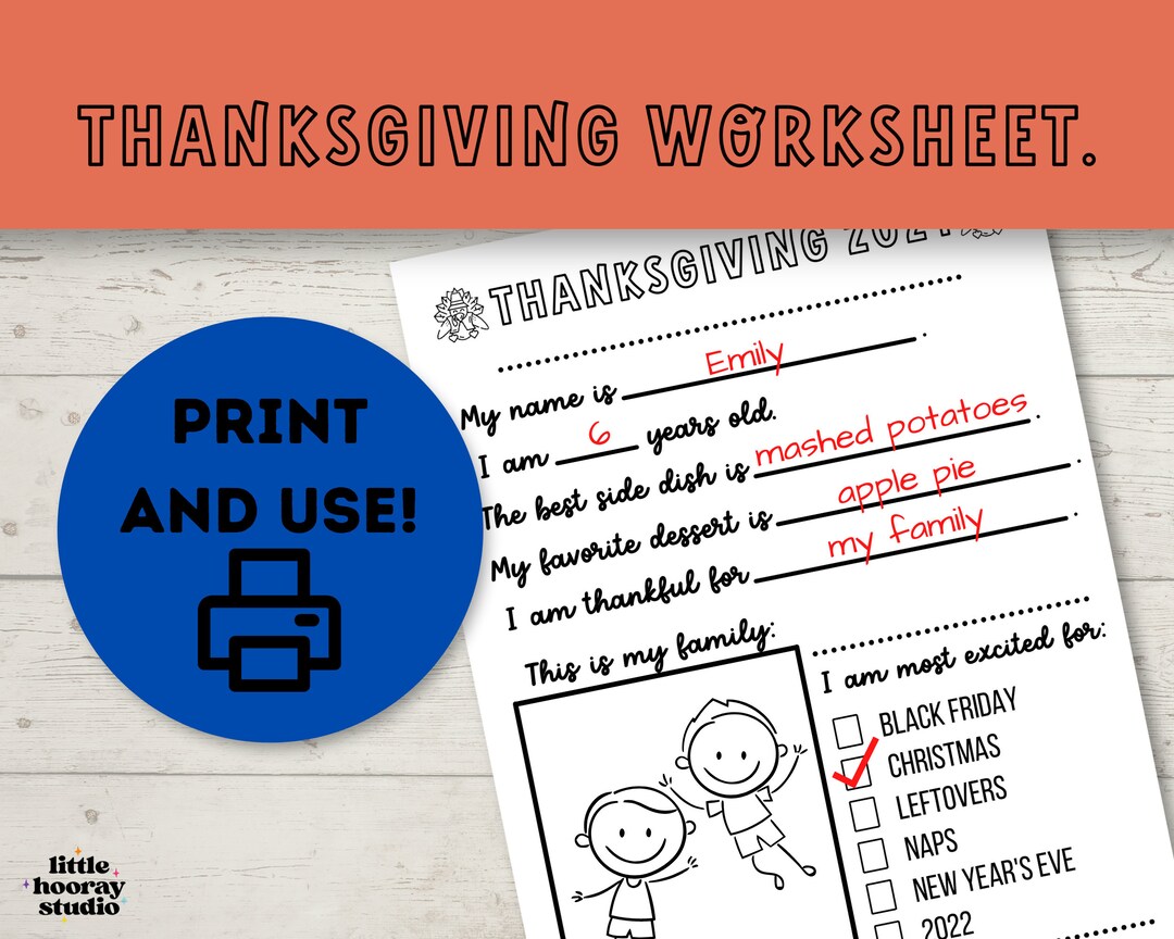 What I Am Thankful for Kids Worksheet Activity Sheet - Etsy