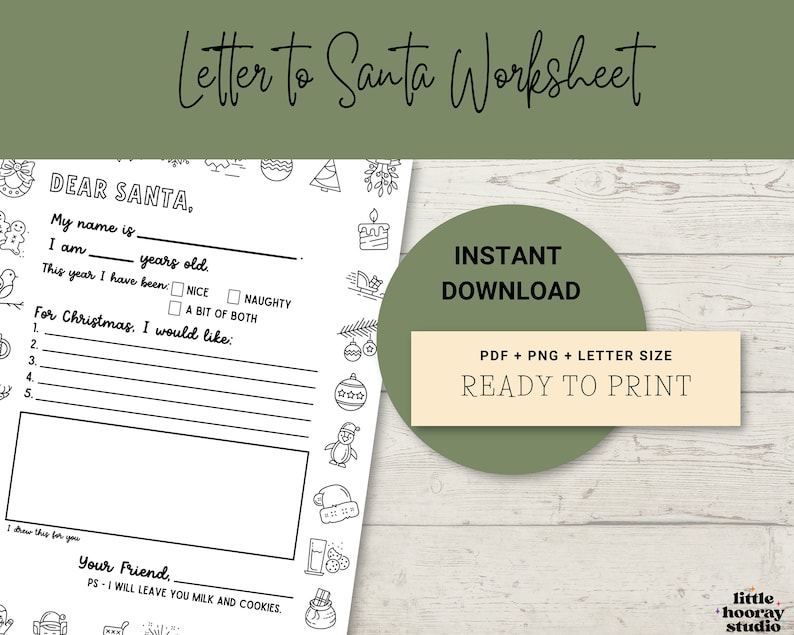 Letter to Santa Printable Worksheet - Kids Christmas Activity Easy to ...