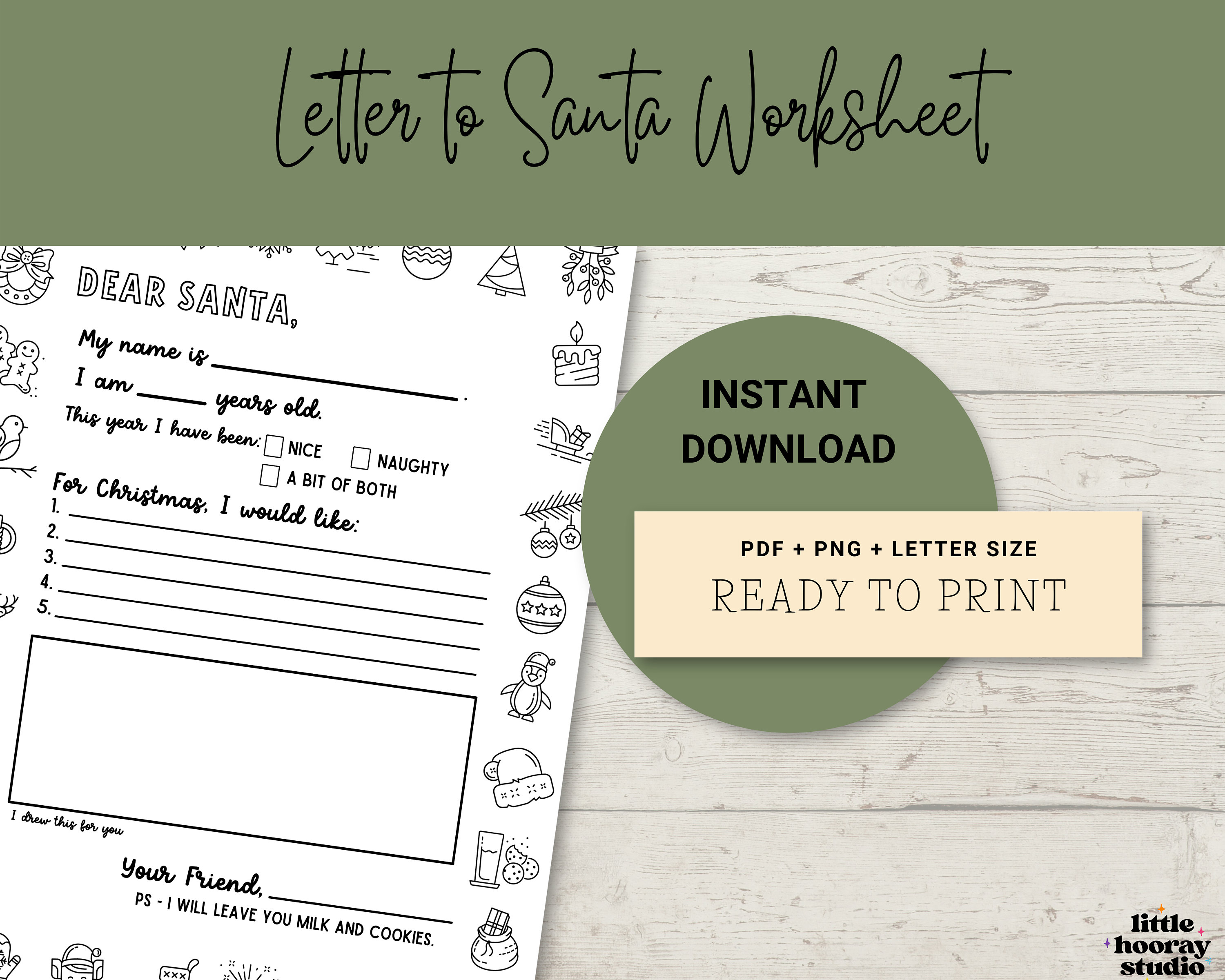 Letter to Santa Printable Worksheet - Kids Christmas Activity Easy to ...