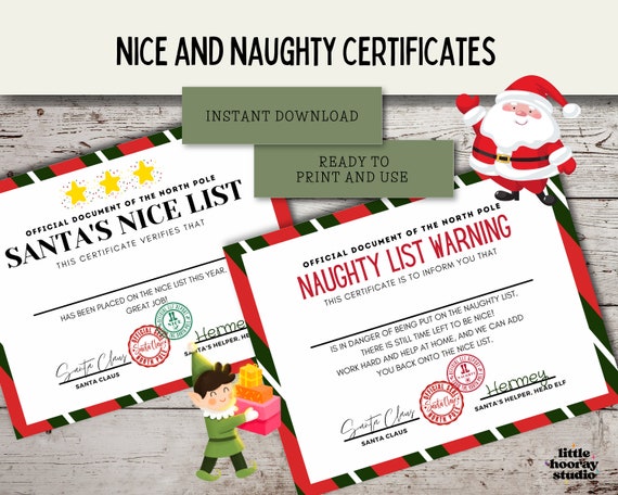 Naughty and Nice Certificate From Santa for Kids Elf on the | Etsy