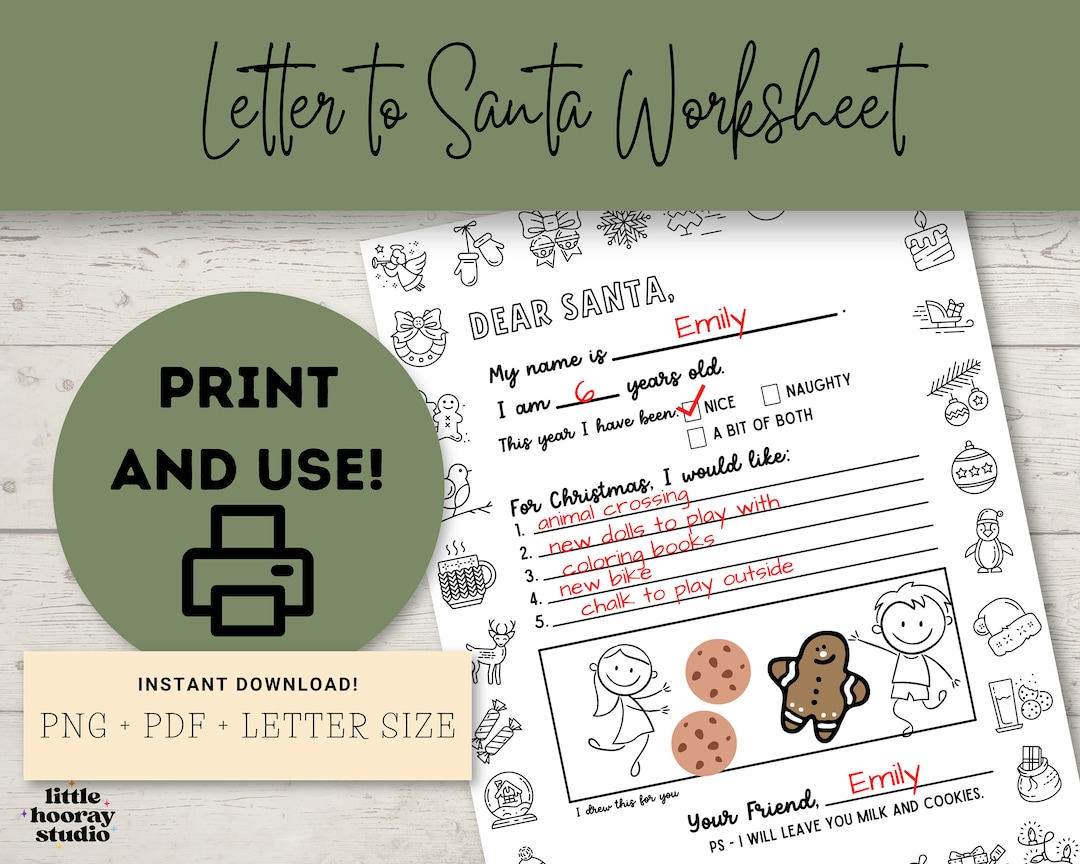 Letter to Santa Printable Worksheet - Kids Christmas Activity Easy to ...