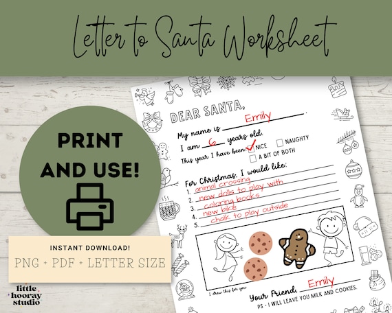 Letter to Santa Printable Worksheet Kids Christmas Activity - Etsy