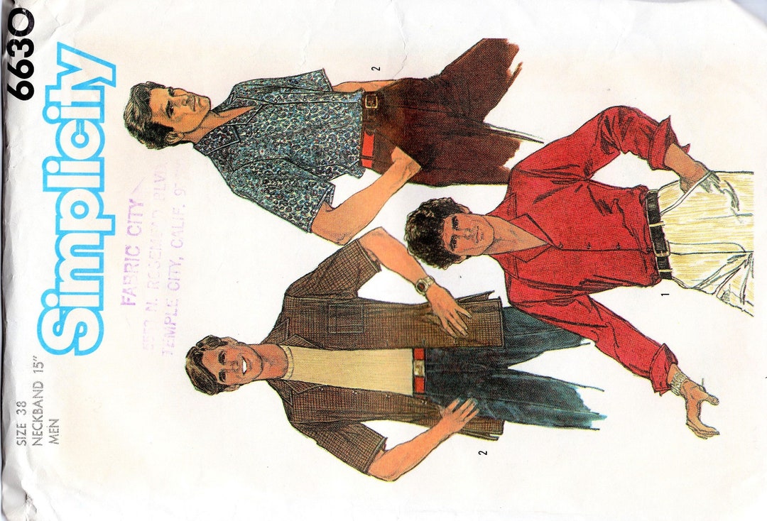Menswear Pattern Simplicity 6630 Shirt Size 40 Neck Unused and FF C ...