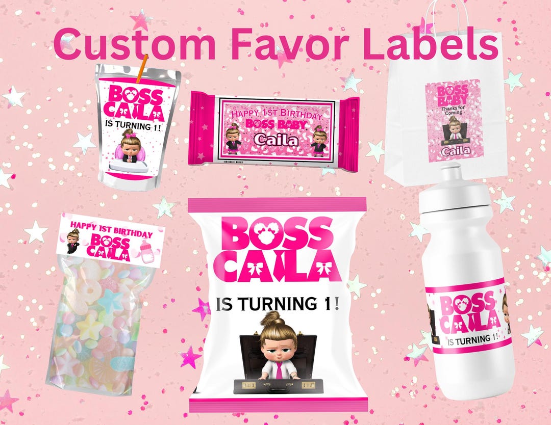 Girl Boss Party Favor Labels: Custom Chip Bag & Water Bottle Wrappers ...