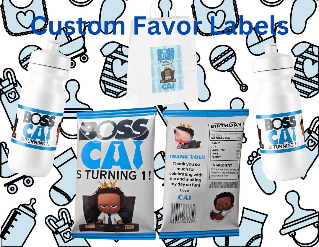 Boss Baby Party Favor Labels – Custom Chip Bag & Water Bottle Wrappers ...