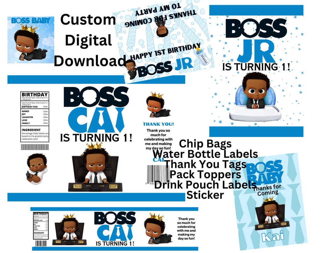 Afro Boss Party Favor Labels: Custom Chip Bag & Water Bottle Wrappers ...