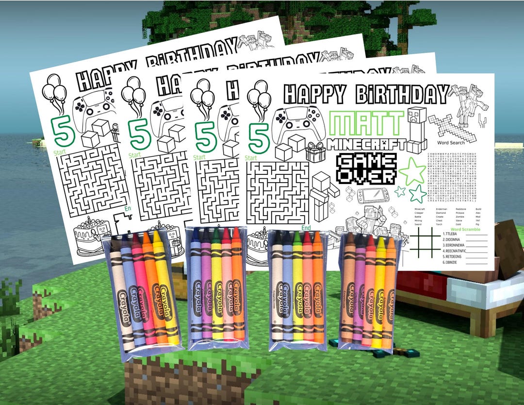 Minecrafter Gamer Coloring Placemat With 5 Crayons | Party Favor, Kids ...