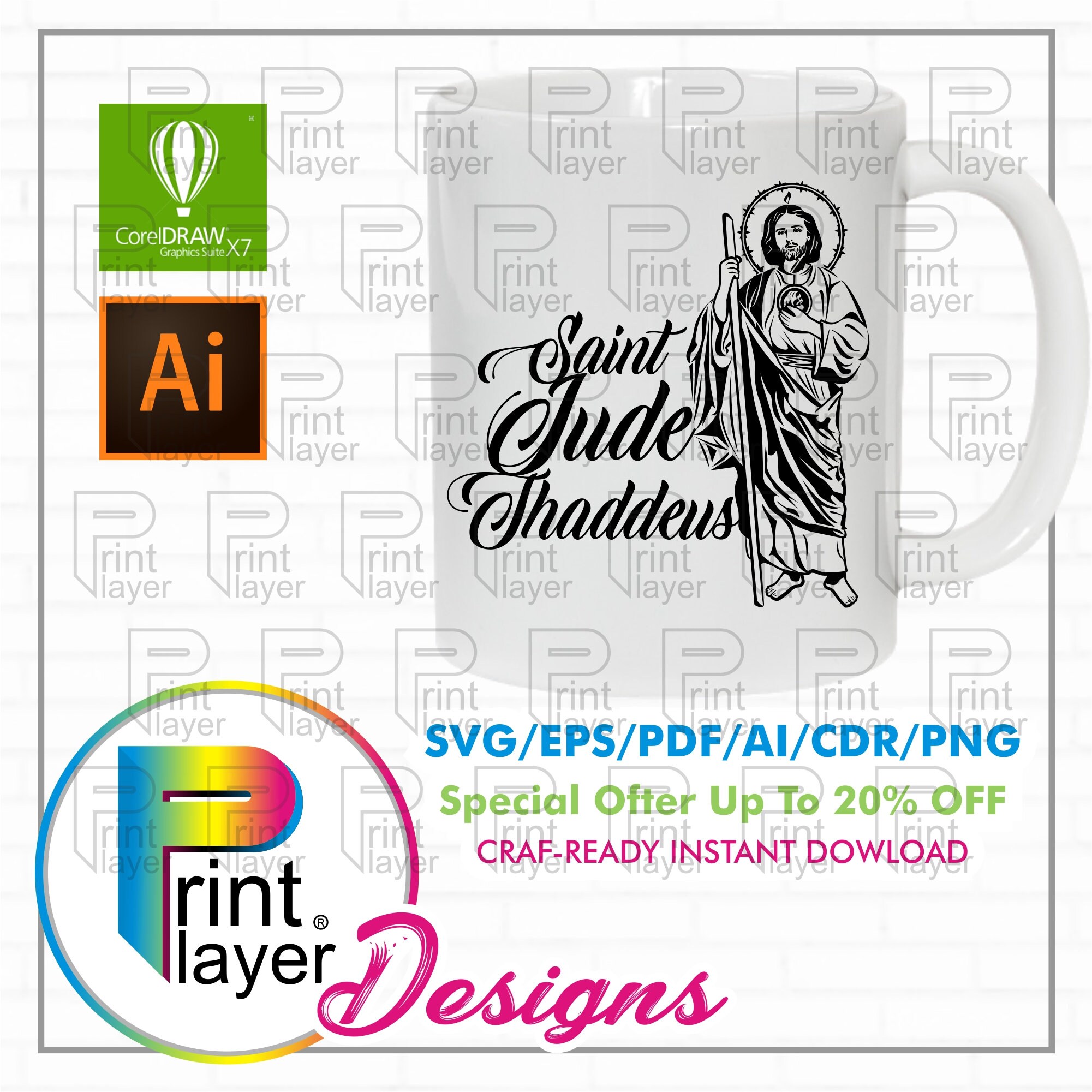 Saint Jude Thaddeus Clipart, Text in English Religious Label Instant ...
