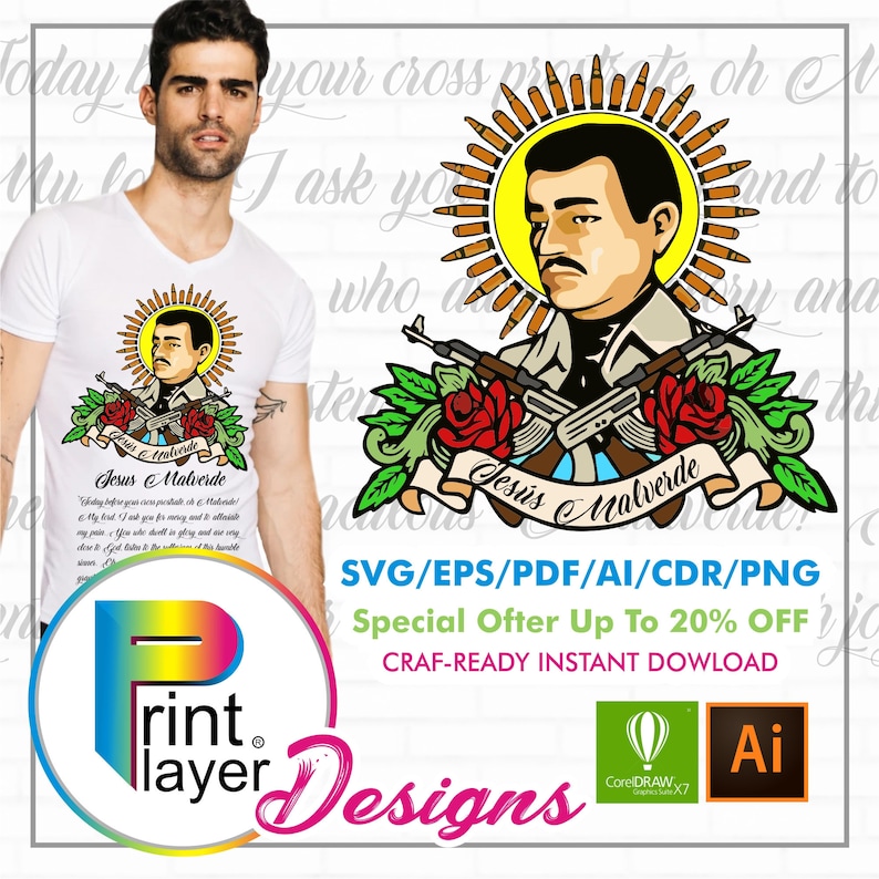 JESUS MALVERDE Clipart, Religious Label Instant Download svg Eps Pdf Ai ...