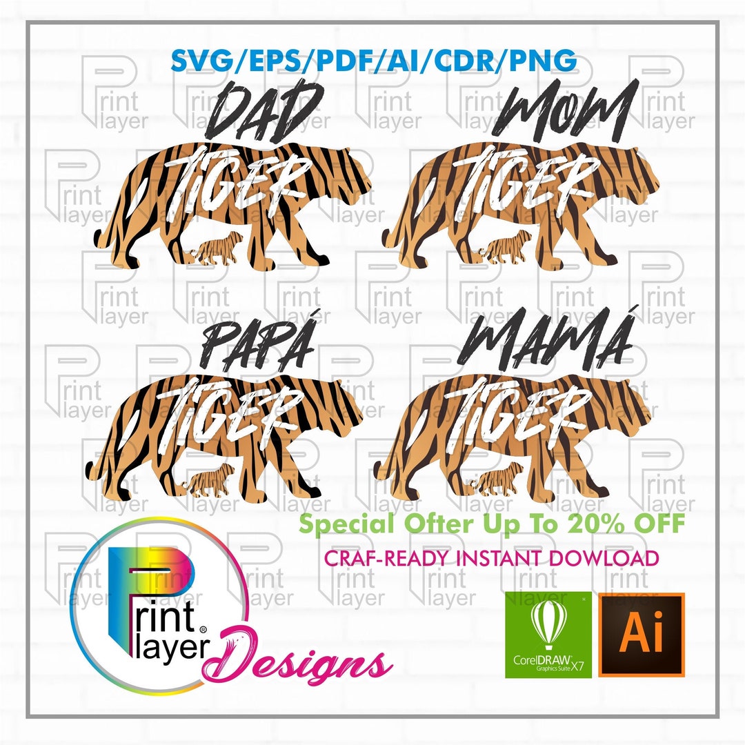 Mom Mom Tiger, Dad Dad Tiger, Clipart svg Eps Pdf Ai Cdr Png Silhouette ...