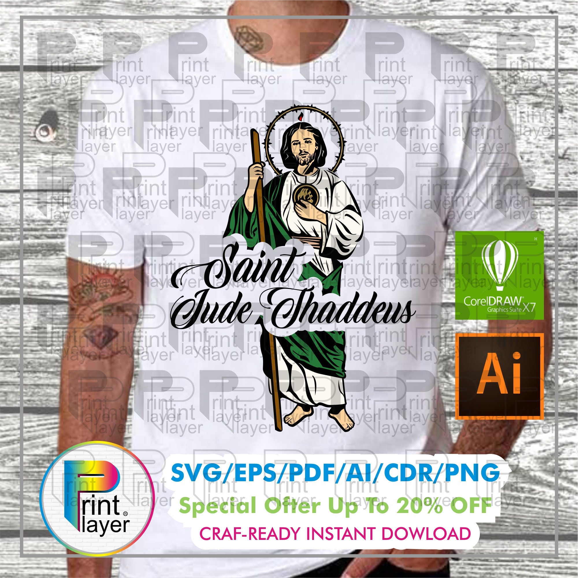 Saint Jude Thaddeus Clipart, Text in English Religious Label Instant ...