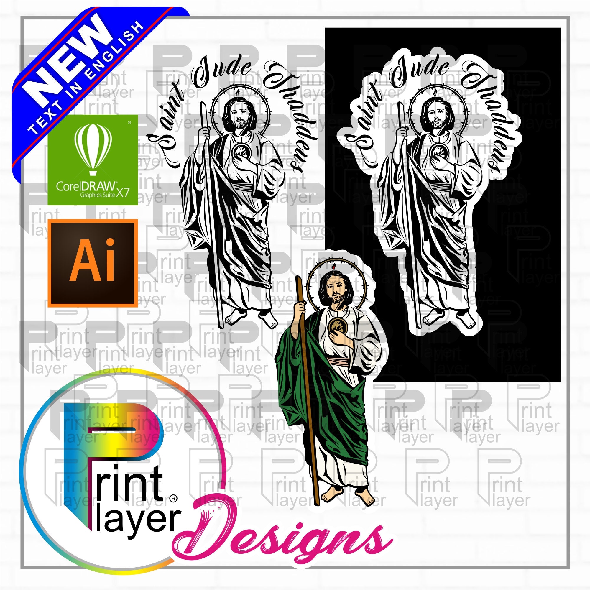 Saint Jude Thaddeus Clipart, Text in English Religious Label Instant ...