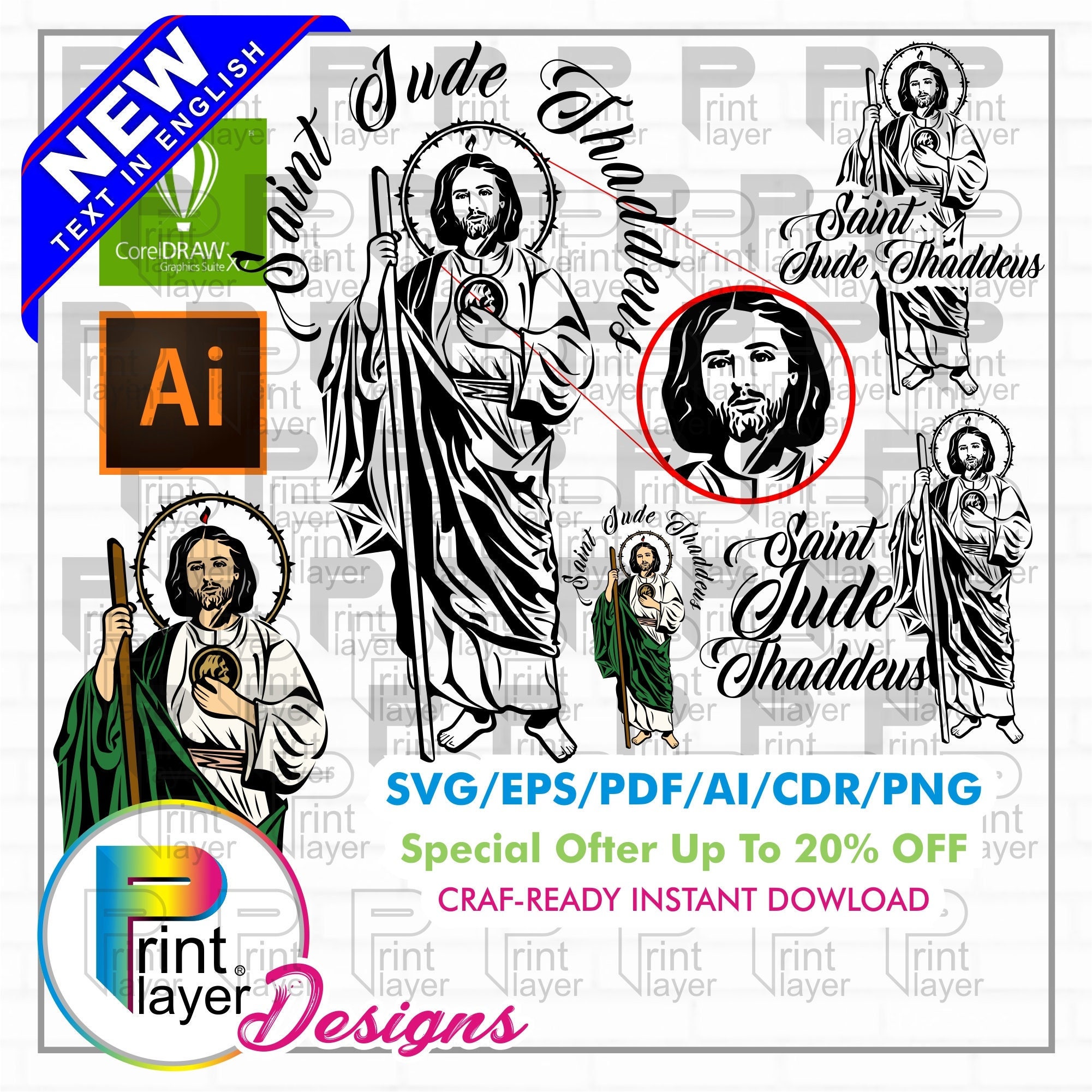 Saint Jude Thaddeus Clipart, Text in English Religious Label Instant ...