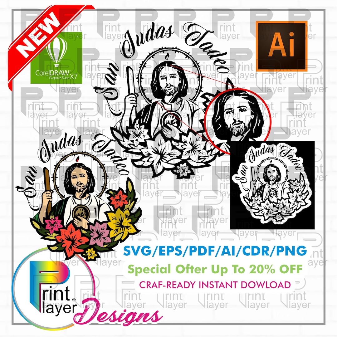 San Judas Tadeo ROSAS Clipart, Religious Label Instant Download svg Eps ...