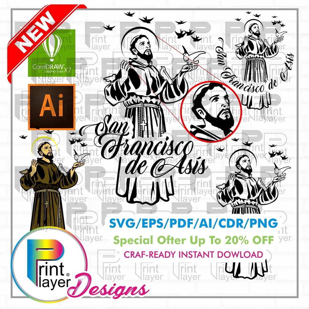 Saint Francis of Assisi Clipart, Religious Label Instant Download (svg ...