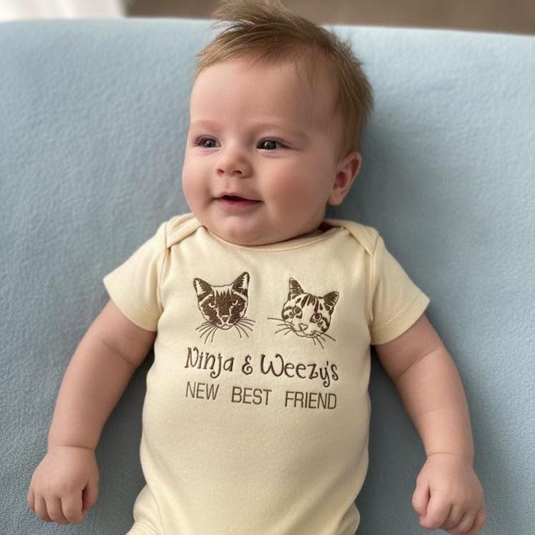 Embroidered New Best Friend Onesie® Cat Portrait Newborn Gift, Pet ...