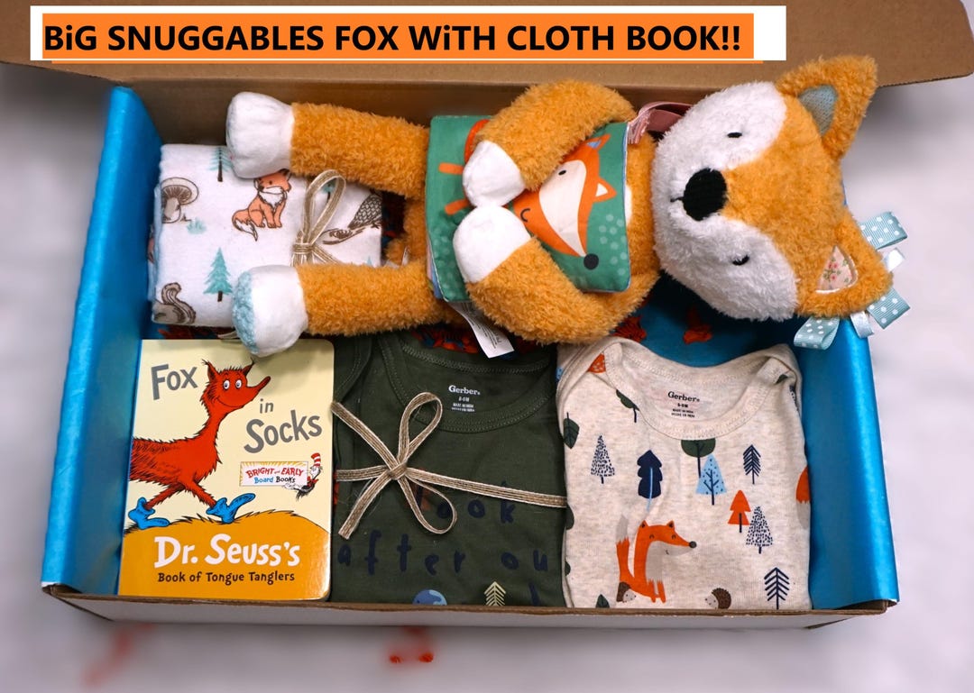 Baby Boy Fox Theme Gift Set, Big Size Fox With Cloth Book ,welcome Baby ...