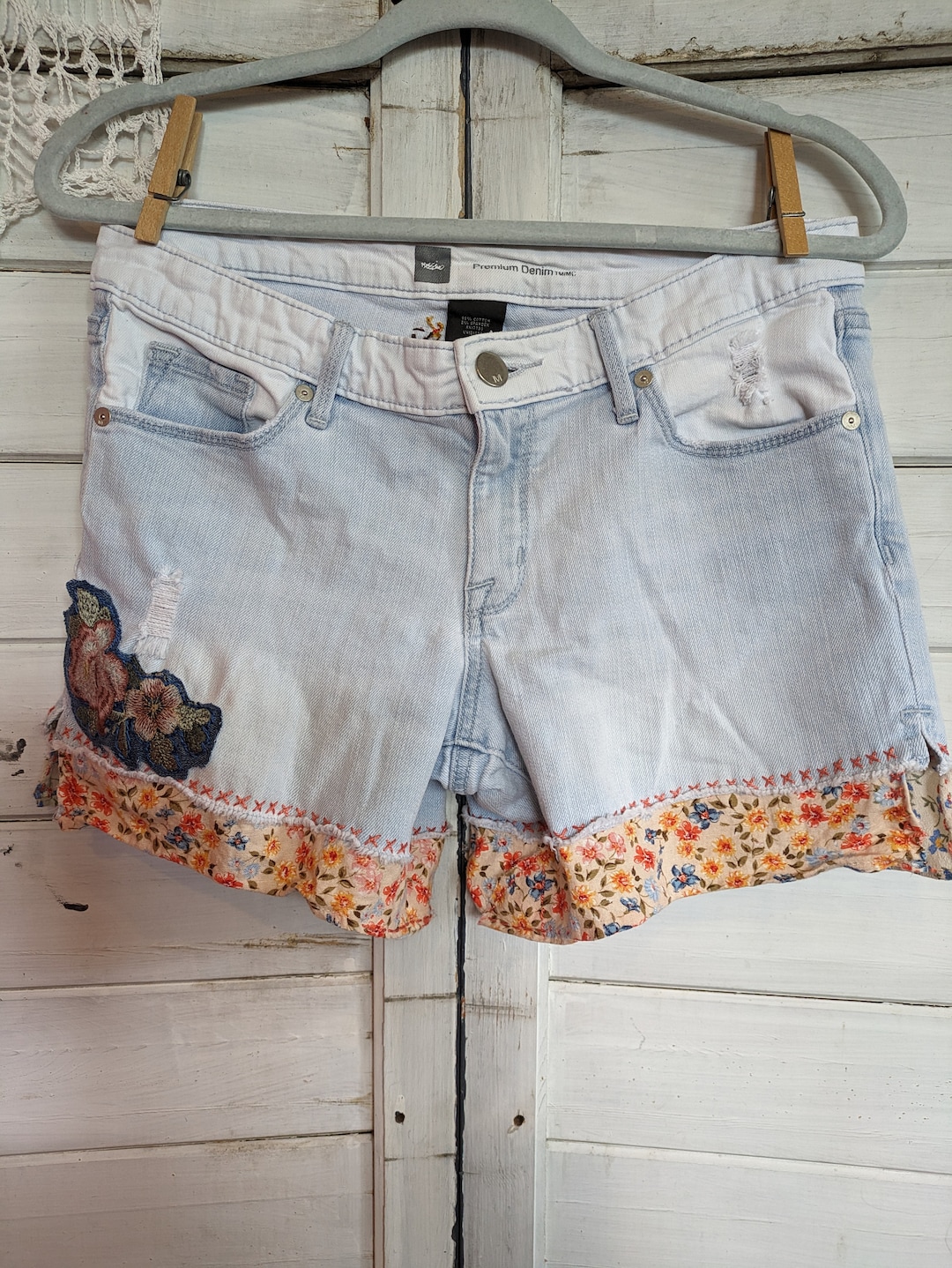 Women's Two-tone Floral Denim Upcycle Shorts - Size 8 - Etsy