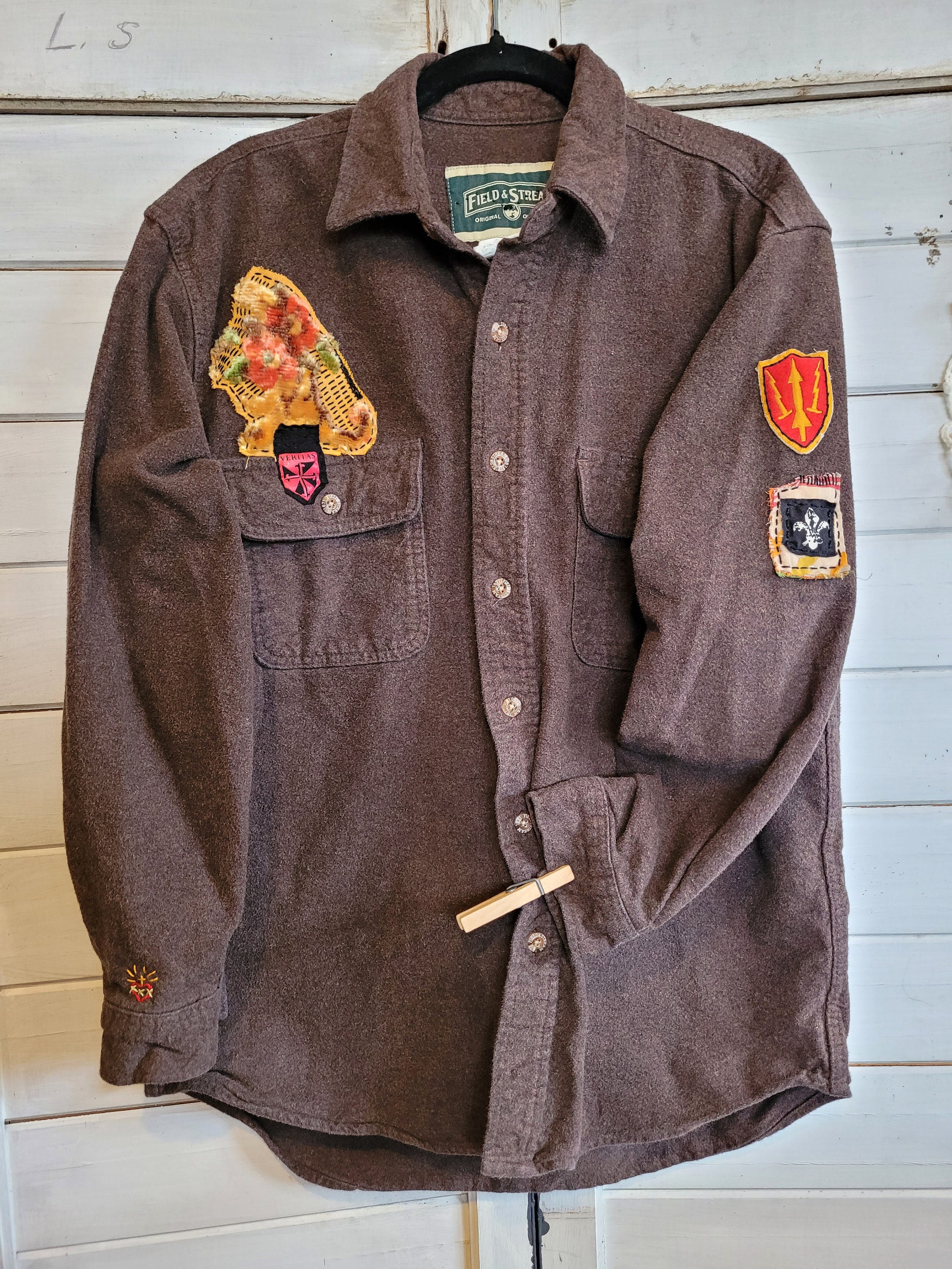 Dark Brown Chamois Sacred Hearts Button-up Upcycle Men's Size M - Etsy