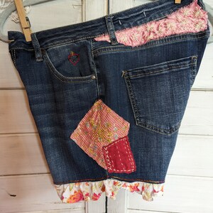 Rosy Floral Ruffled Denim Upcycled Shorts With Sashiko Size 8 - Etsy